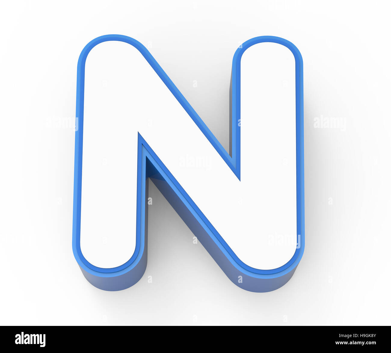 blue framed white letter N, 3D rendering graphic isolated on white ...