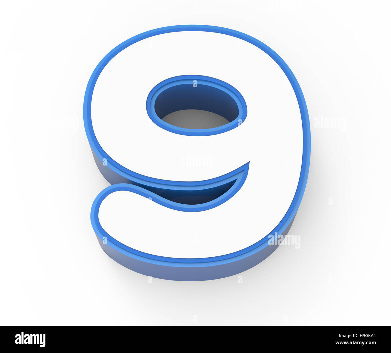 blue framed white number 9, 3D rendering graphic isolated on white ...