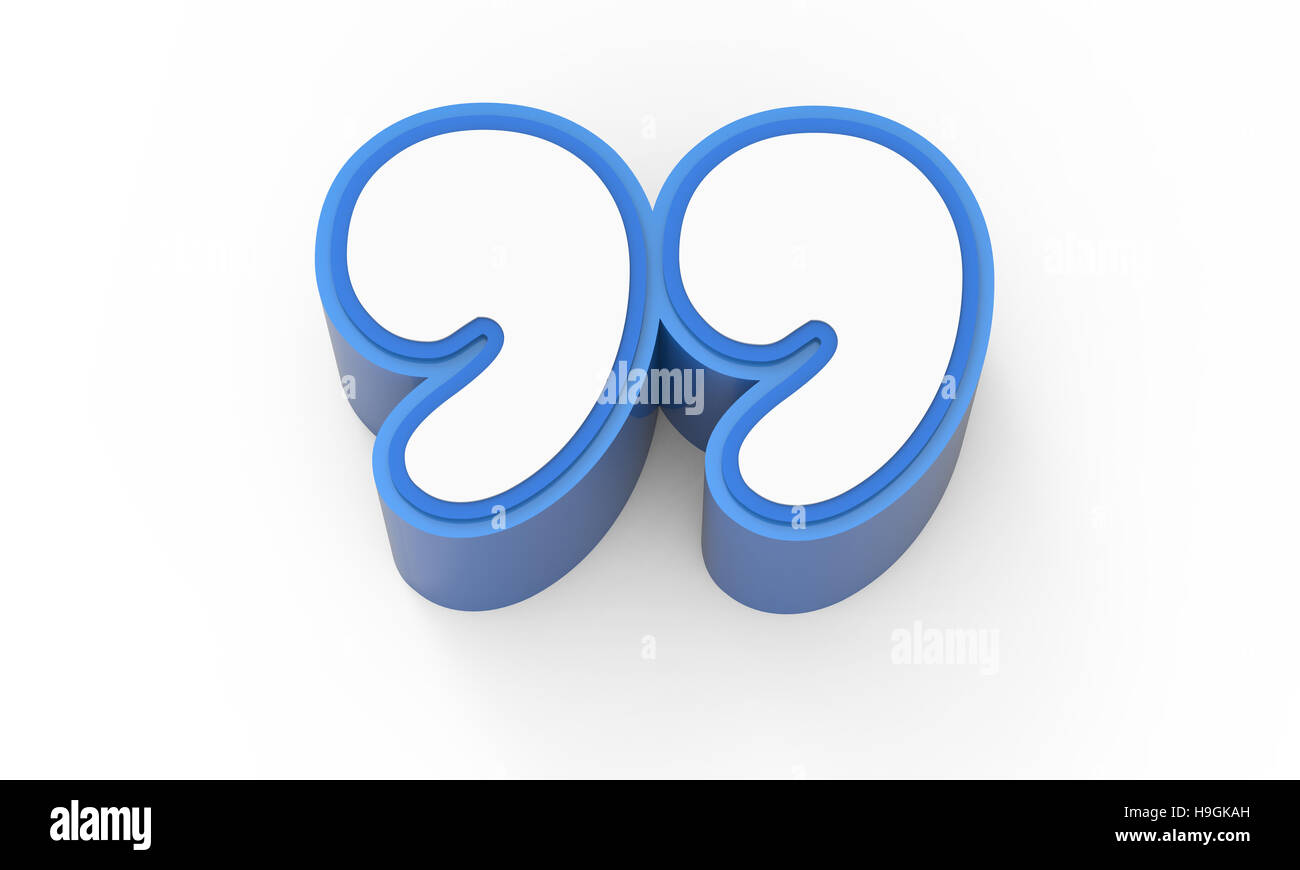 blue framed white quotation mark, 3D rendering graphic isolated on ...