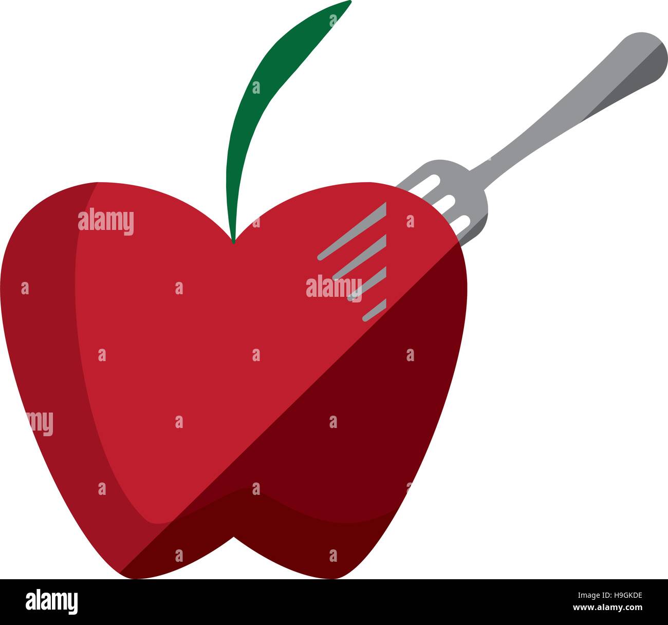 red apple fruit on fork with shadow Stock Vector Image & Art - Alamy