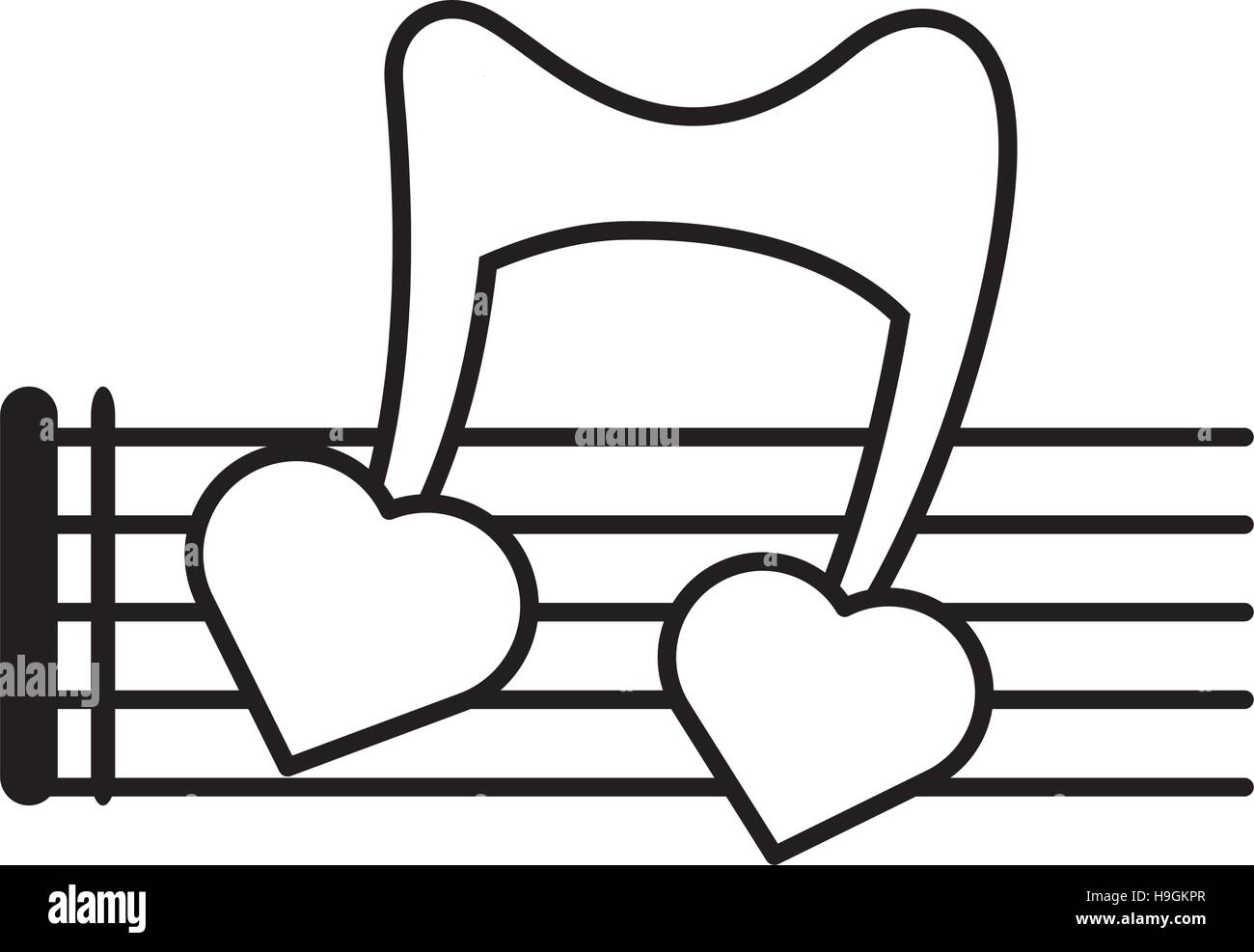 pictogram musical staff note hearts love design Stock Vector Image ...
