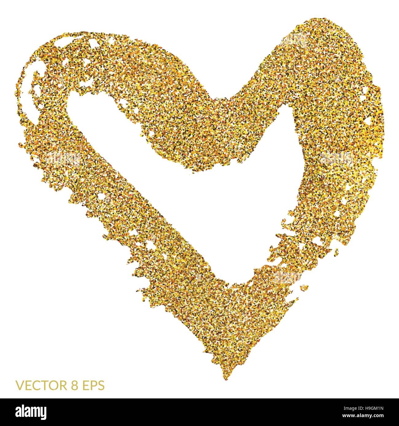 Vector hand drawn heart with gold glitter isolated on white backdrop ...