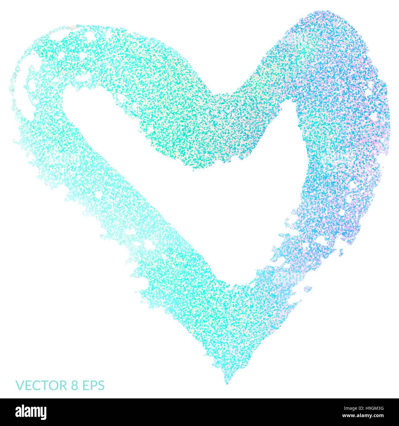 Vector hand drawn heart with blue glitter isolated on white backdrop ...