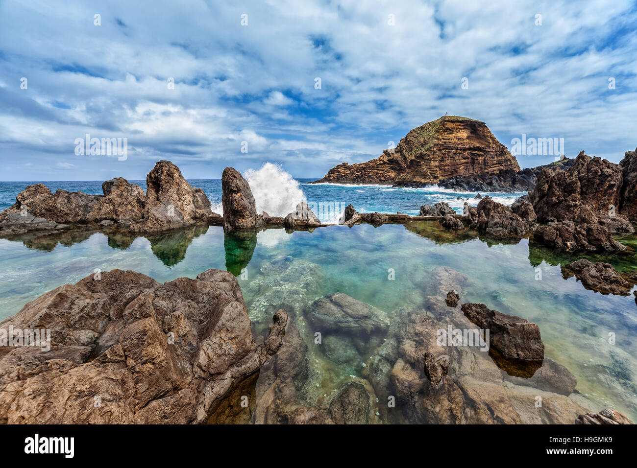 Lava rocks natural volcanic pools in Porto Moniz, Madeira, Portugal ...