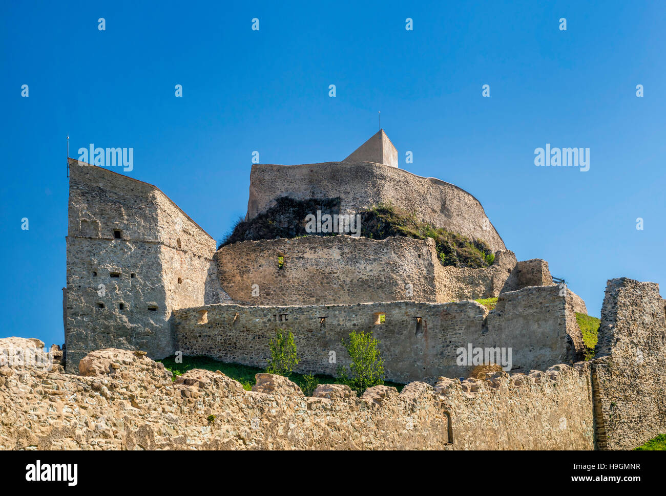Cetatea Rupea, refuge castle, 12th century, on hill above town of Rupea ...