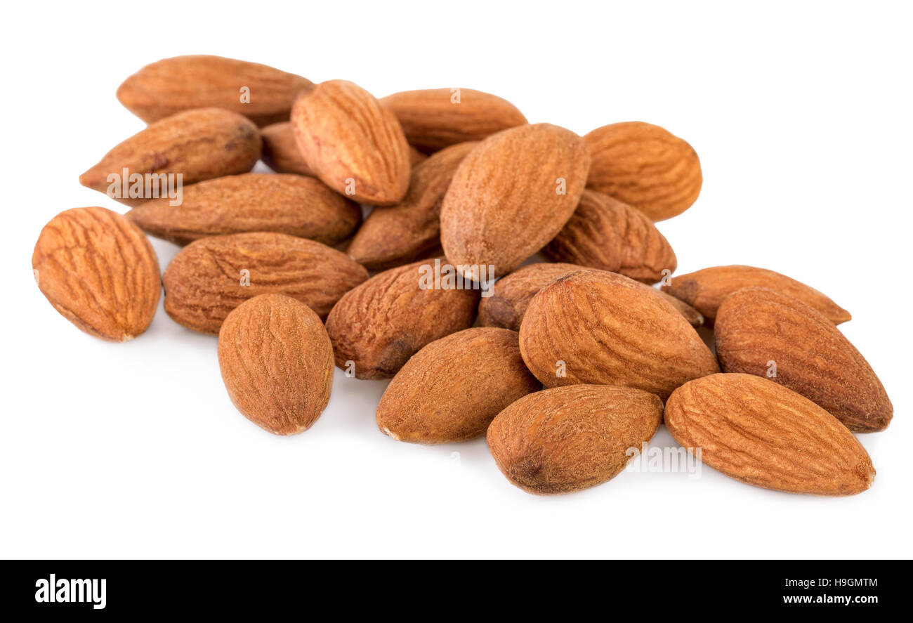 Almond nuts handful almonds isolated on white Stock Photo - Alamy