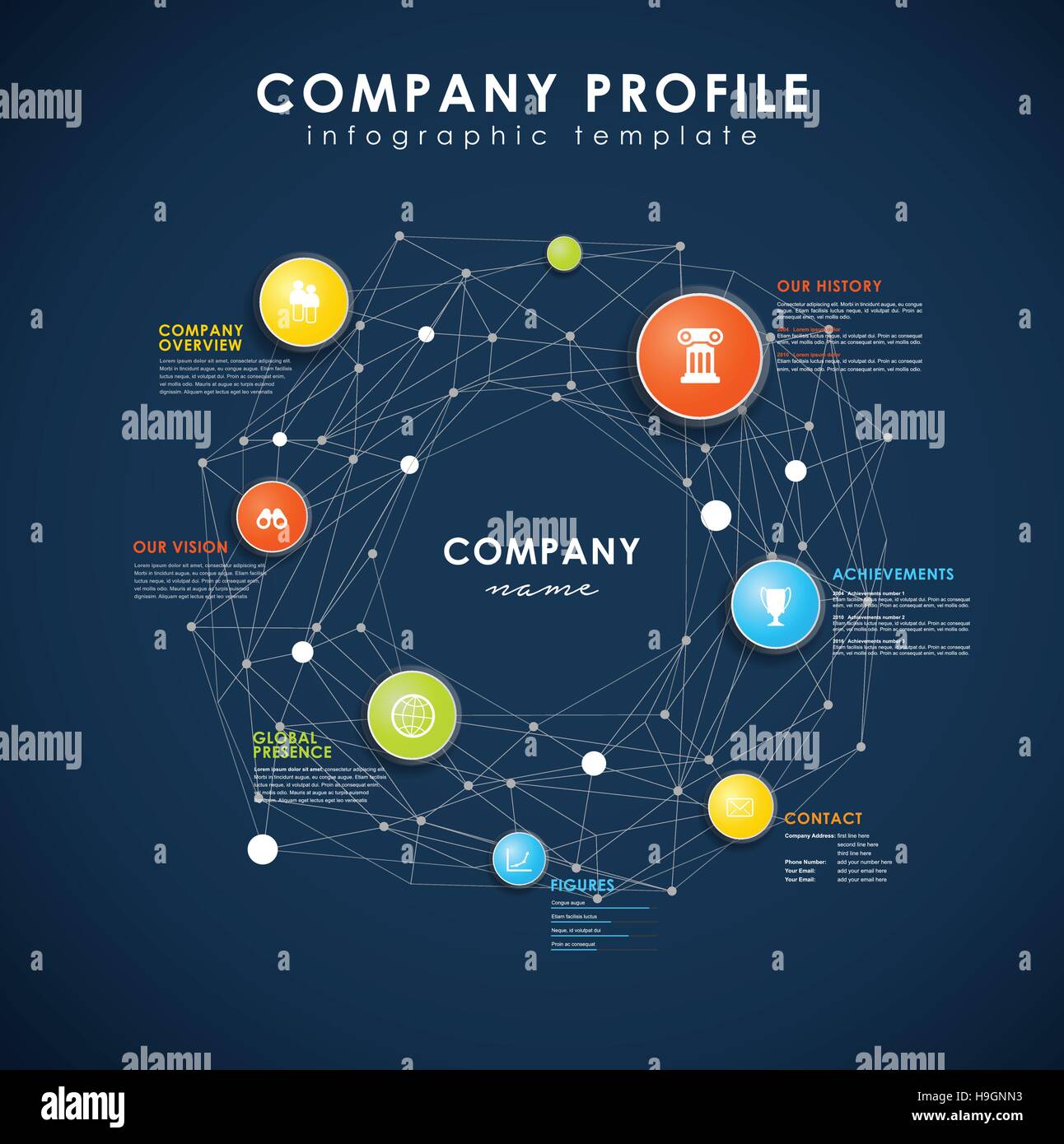 Company profile overview template with colorful circles Stock Vector ...