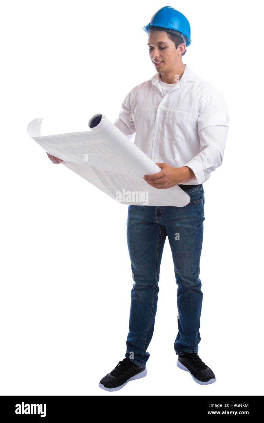 Construction worker reading plans Cut Out Stock Images & Pictures - Alamy