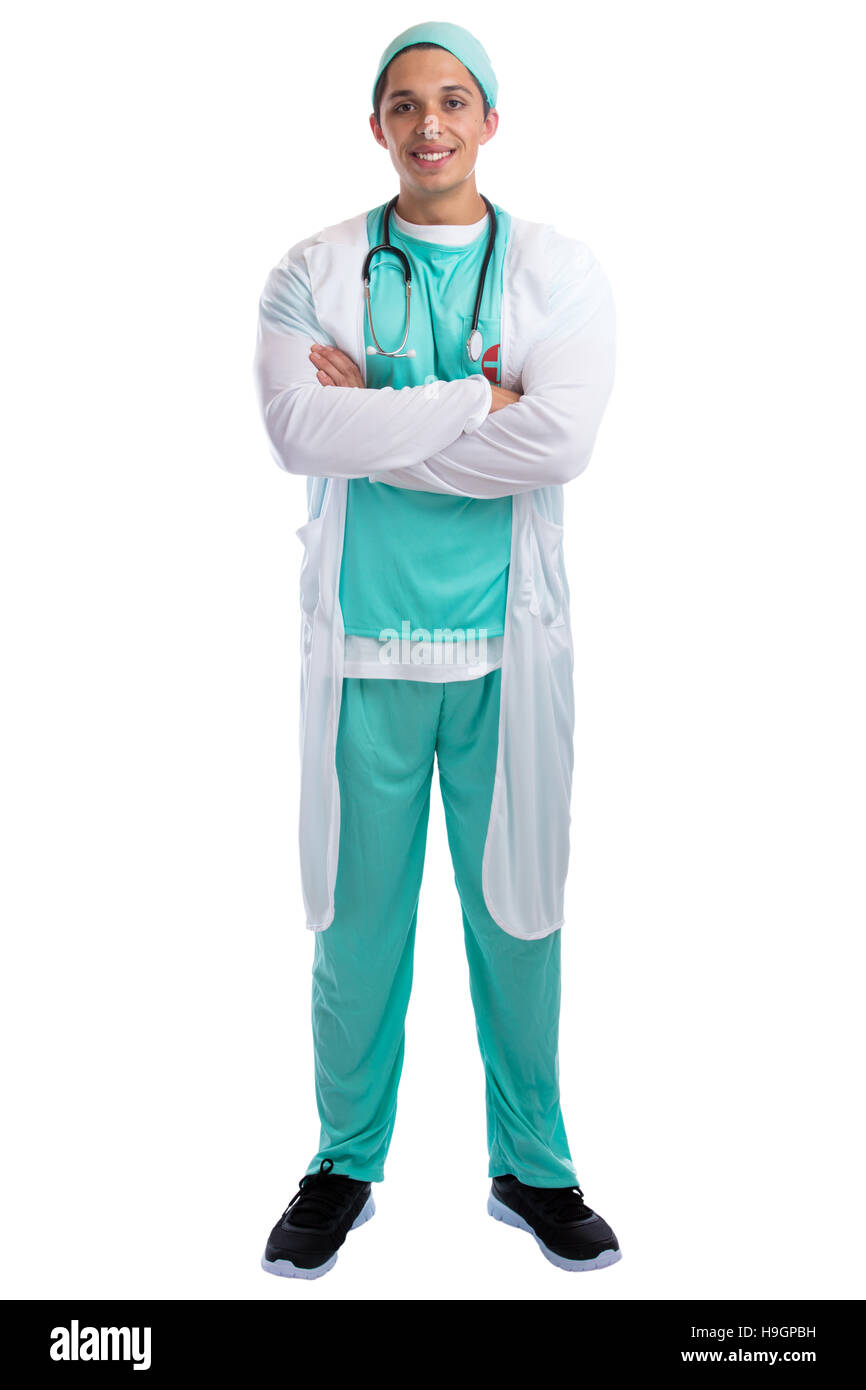Doctor occupation job standing full body portrait isolated on a white ...