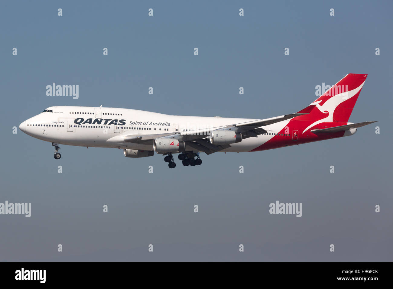 Los Angeles, USA - February 21, 2016: A Qantas Boeing 747-400 with the ...