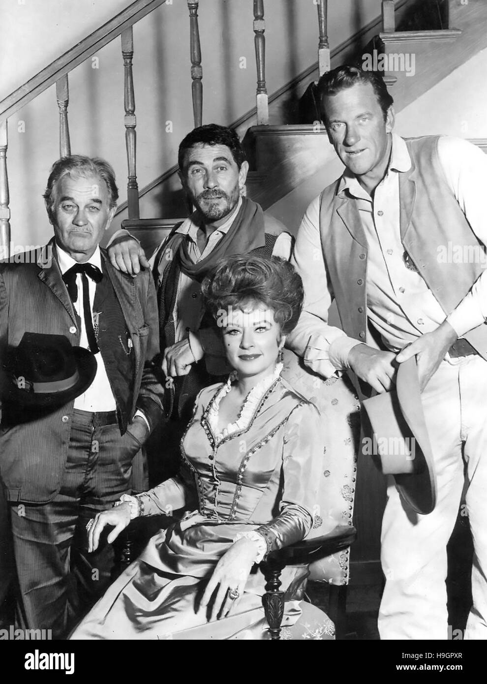 GUNSMOKE CBS TV series (1955-1975) with from left: Milburn Stone (Doc ...