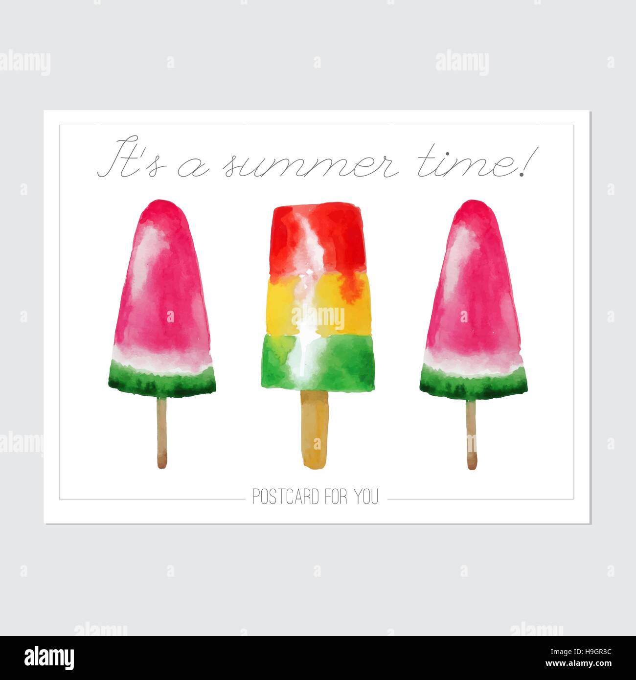 Vector ready to print postcard with watercolor ice creams. Postcard ...