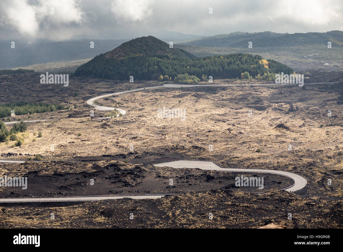 Etna crater and volcanic landscape around mount Etna, Sicily, Italy ...