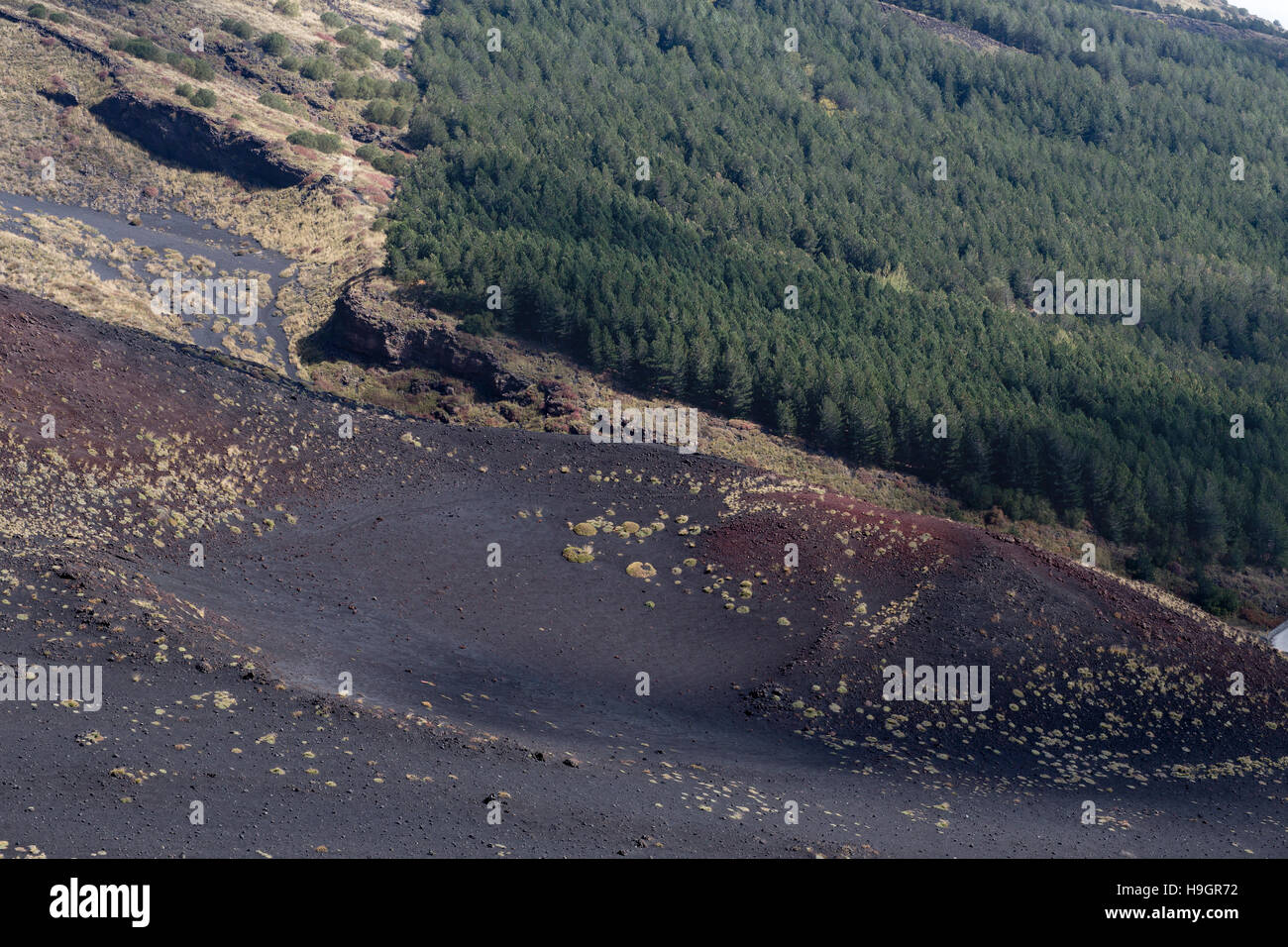 Etna crater and volcanic landscape around mount Etna, Sicily, Italy ...