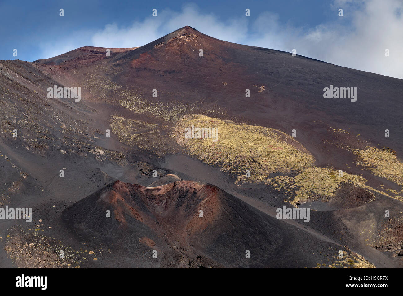 Etna crater and volcanic landscape around mount Etna, Sicily, Italy ...