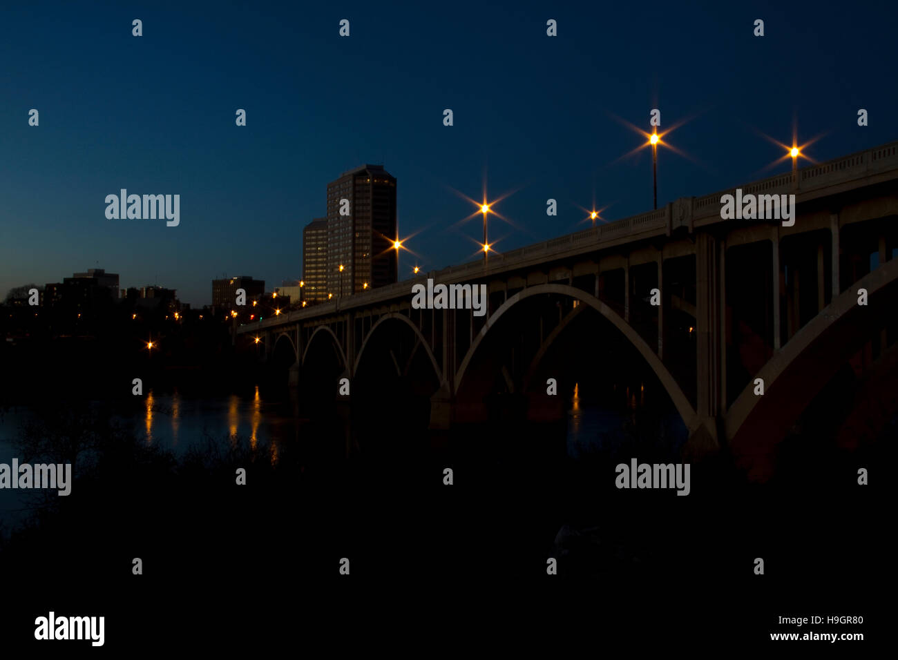 Lights at night on Broadway Bridge in Saskatoon, SK Stock Photo - Alamy