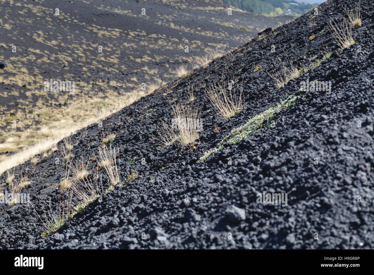 Etna crater and volcanic landscape around mount Etna, Sicily, Italy ...