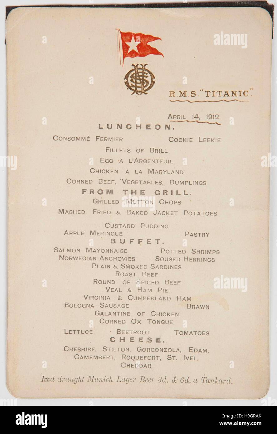 Extremely rare first class luncheon hi-res stock photography and images ...