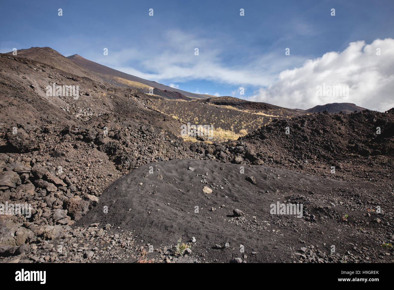 Etna crater and volcanic landscape around mount Etna, Sicily, Italy ...