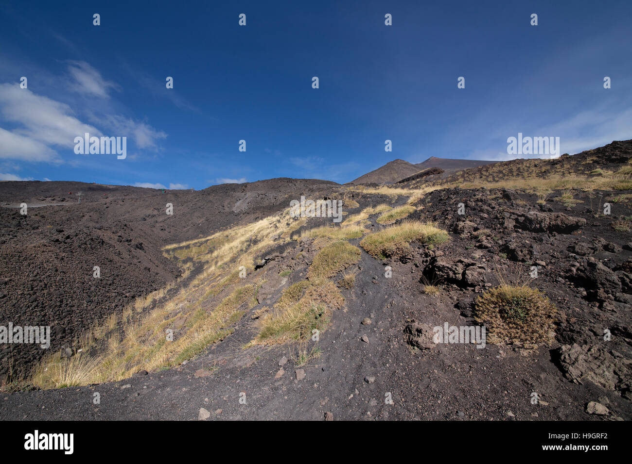 Etna crater and volcanic landscape around mount Etna, Sicily, Italy ...