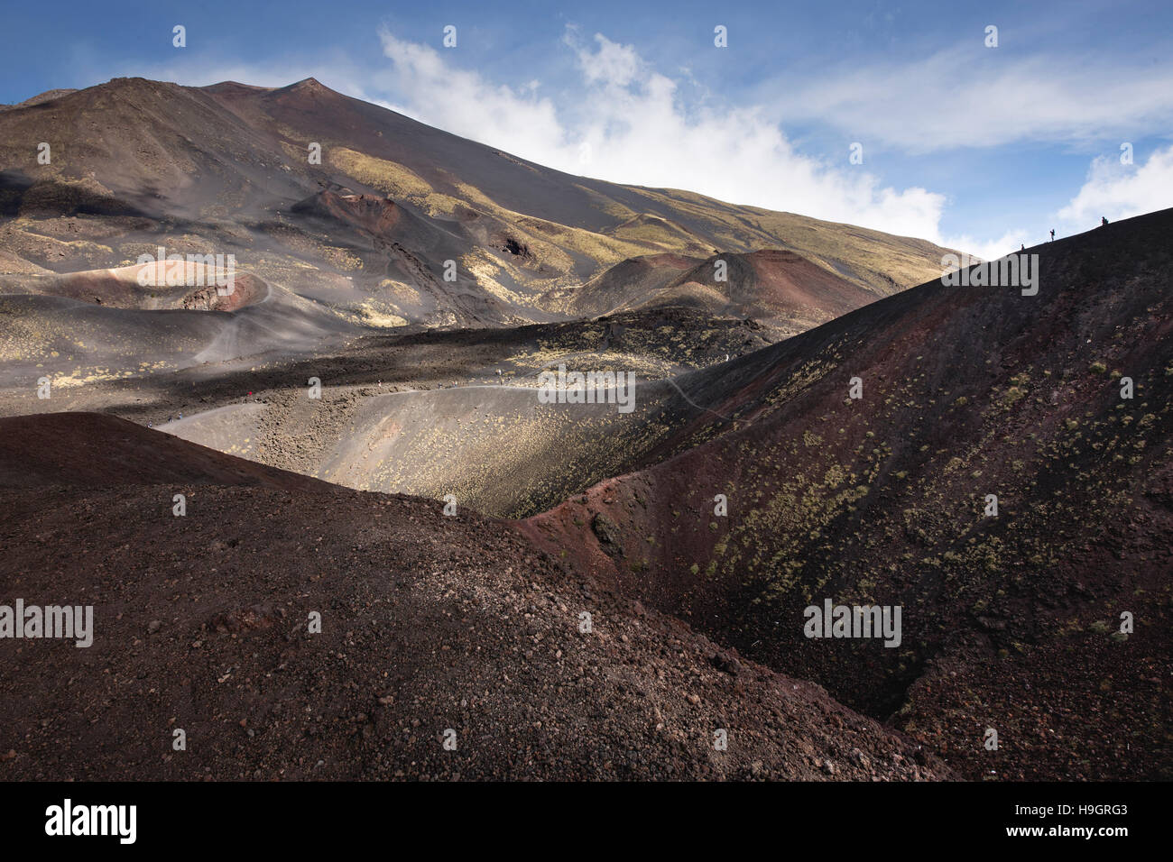 Etna crater and volcanic landscape around mount Etna, Sicily, Italy ...