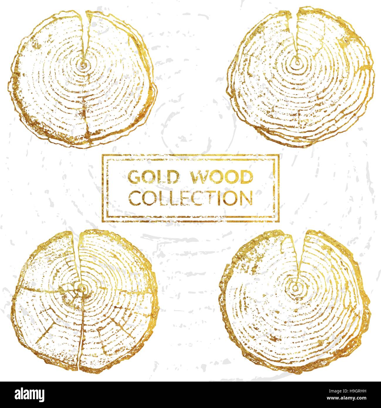 Vector hand drawn wood round split set isolated on white backdrop ...