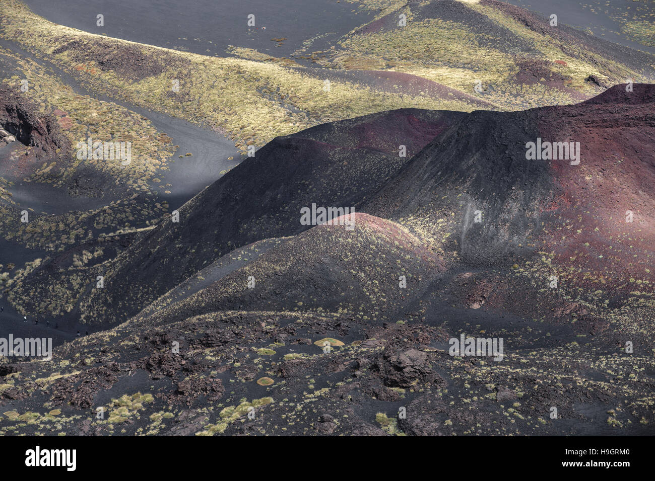 Etna crater and volcanic landscape around mount Etna, Sicily, Italy ...