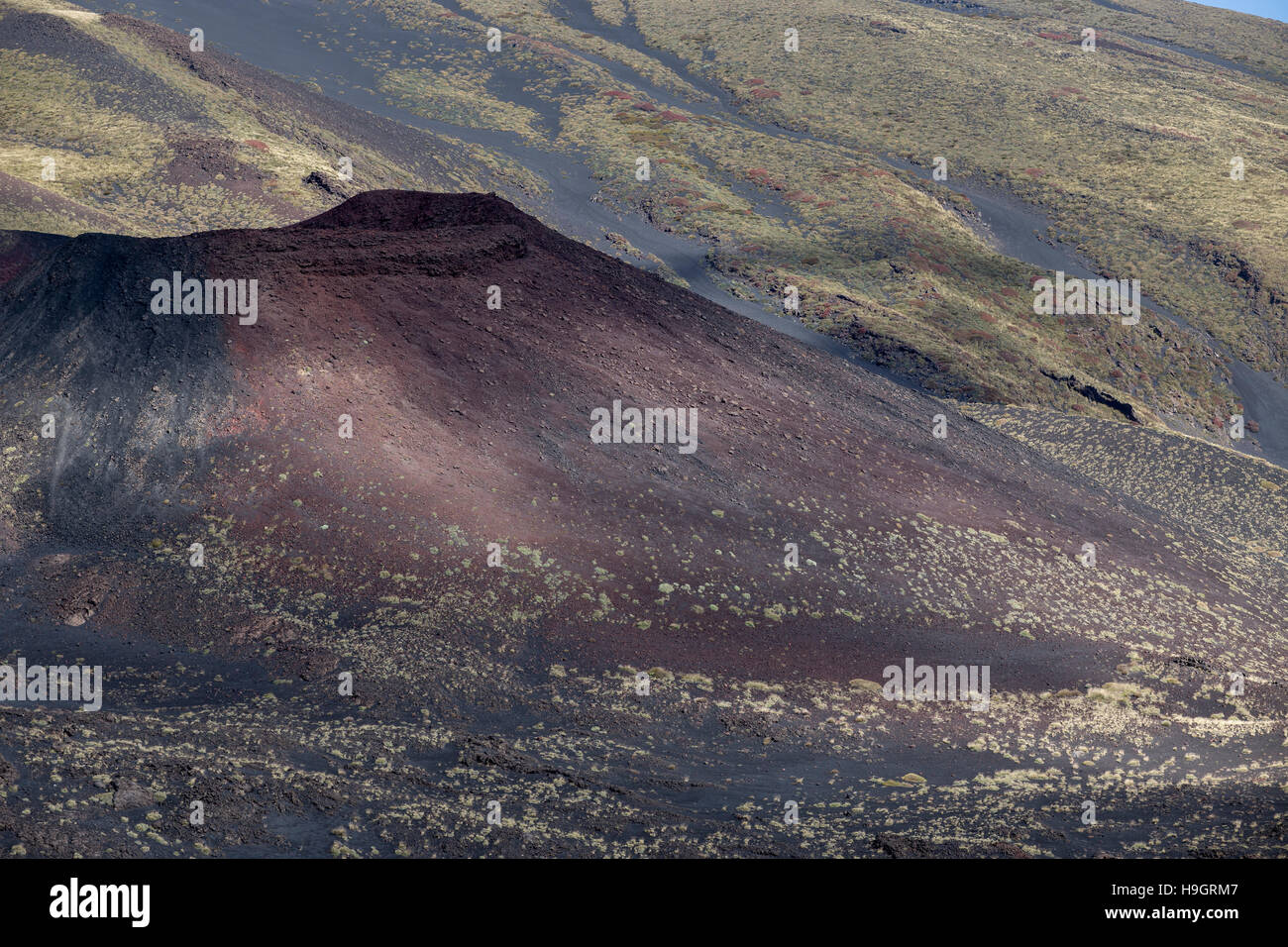 Etna crater and volcanic landscape around mount Etna, Sicily, Italy ...