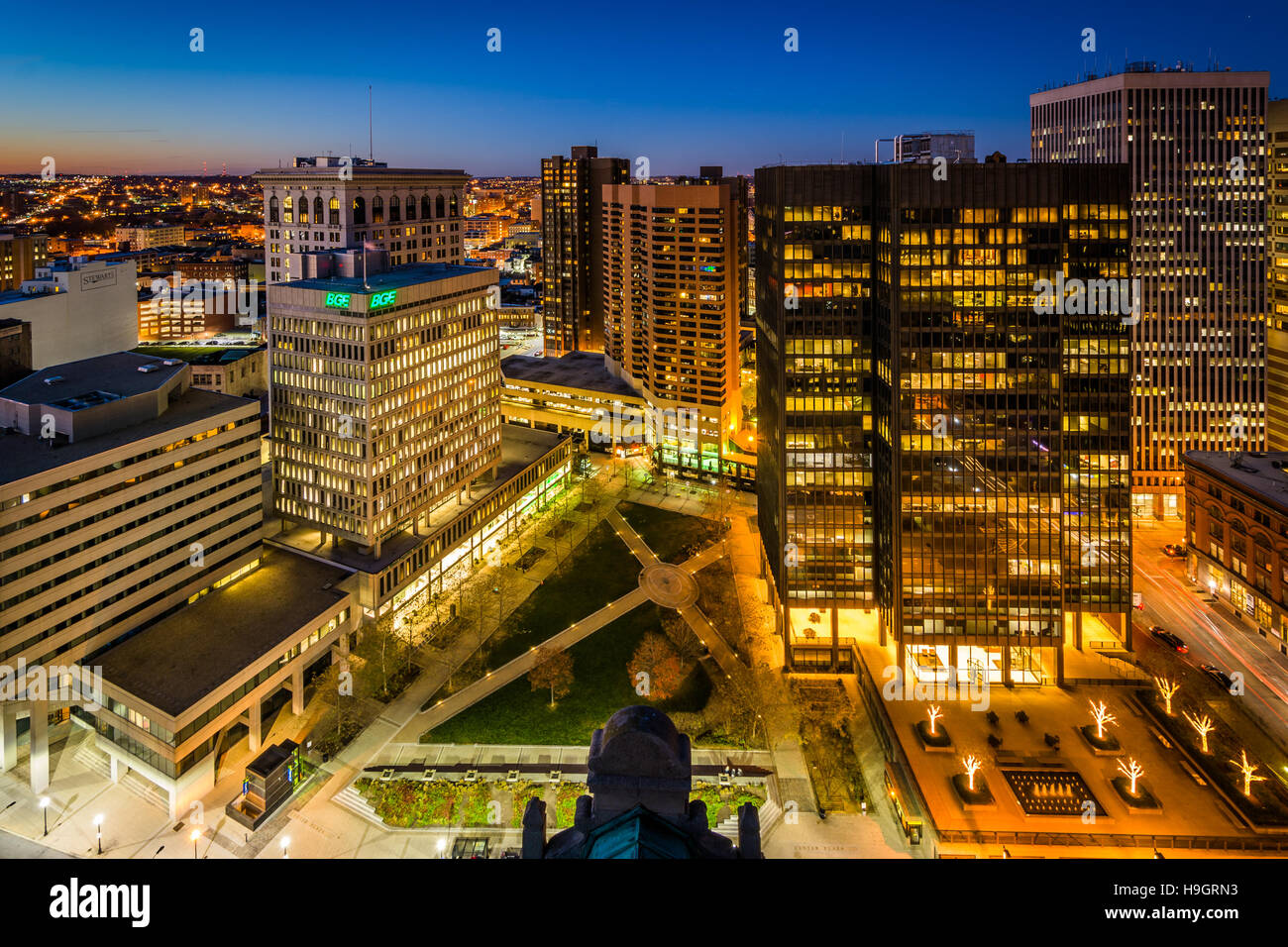 View of Charles Center at night, in downtown Baltimore, Maryland Stock ...