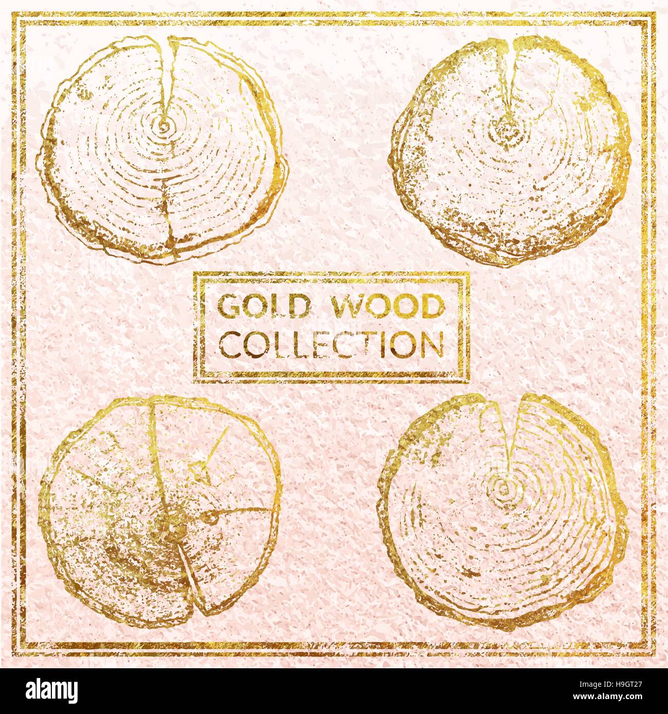 Vector hand drawn wood round split set isolated on white backdrop ...