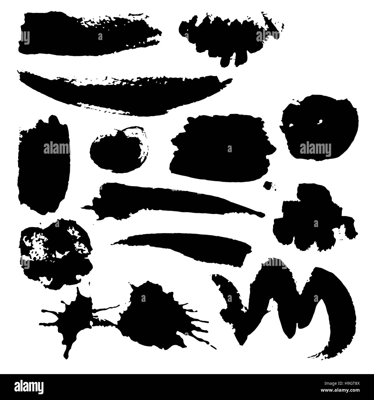 Set of ink hand-drawn blots spots and elements for decoration Stock ...