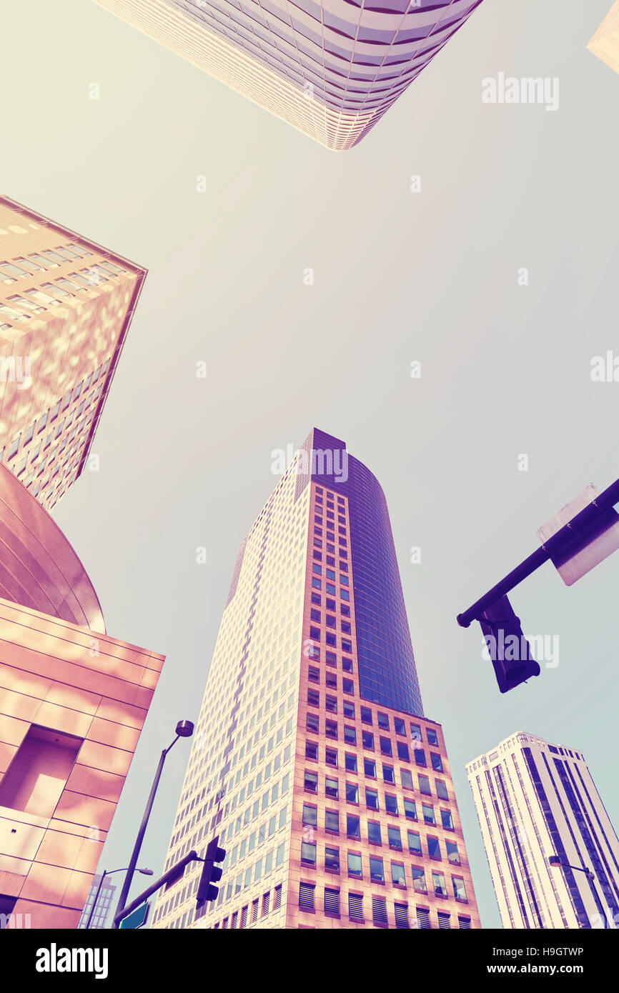 Vintage purple toned photo of Denver skyscrapers, Colorado, USA Stock ...