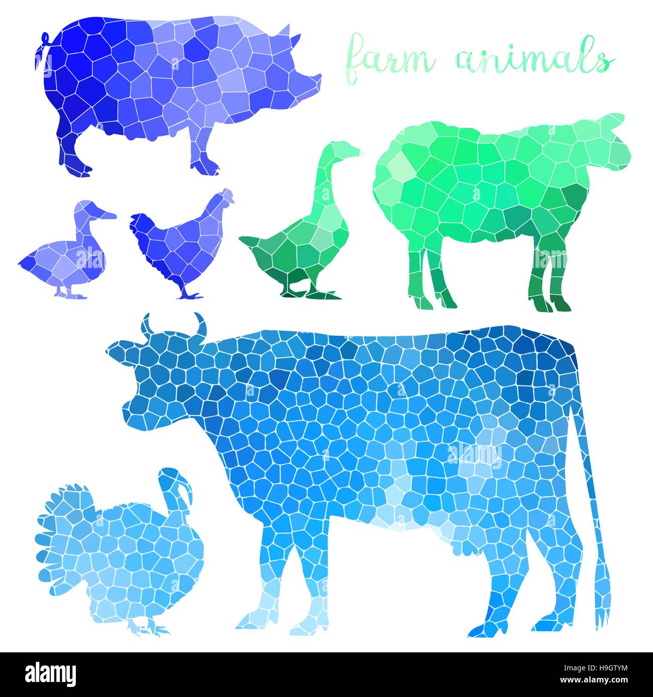 Set of farm animals mosaic texture isolated background Stock Vector ...