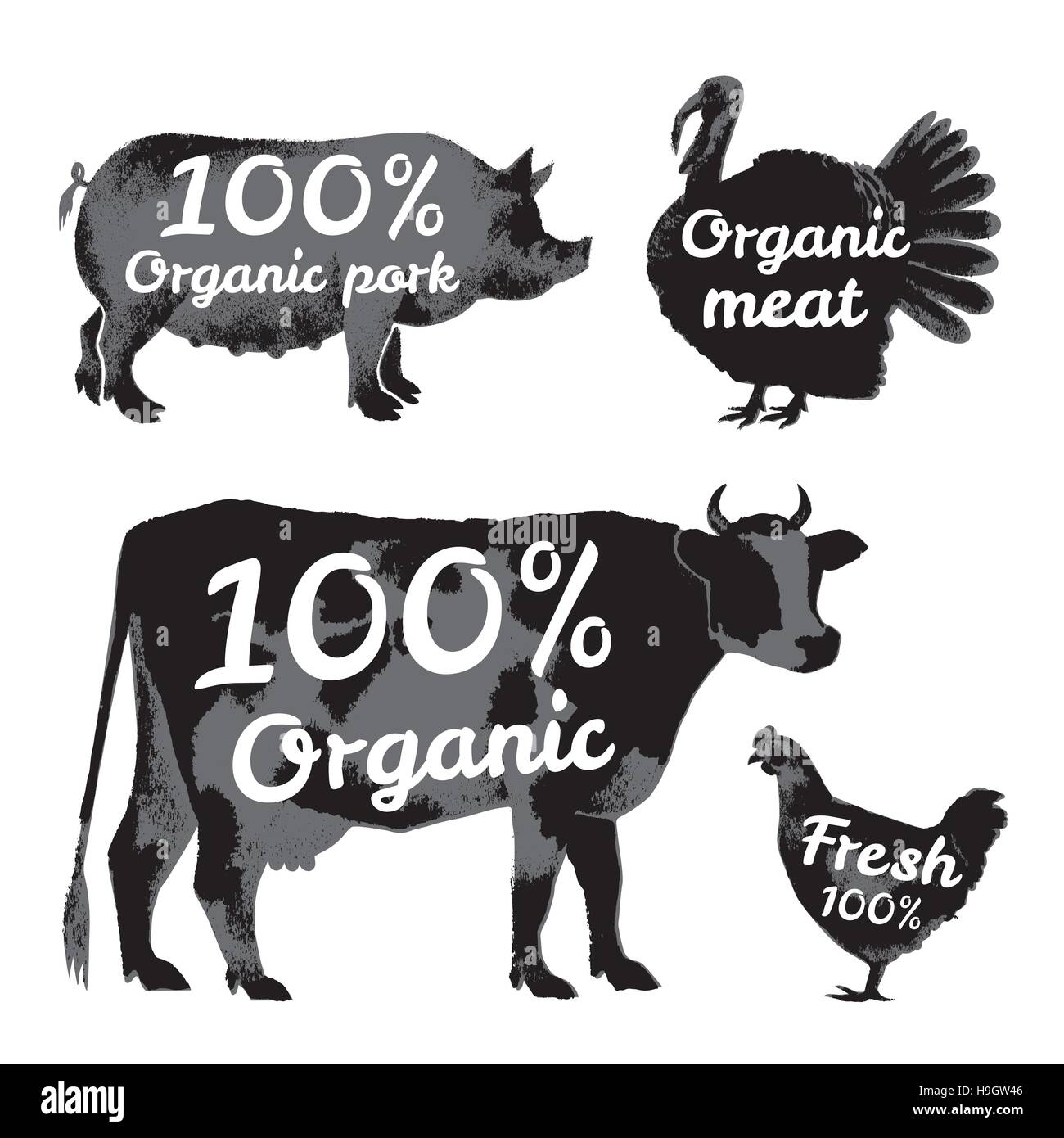 Set of farm animals monochrome isolated hand-drawn for markets and ...