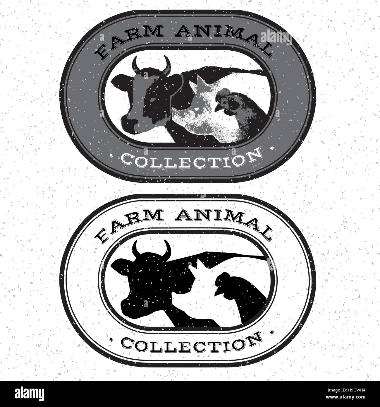 Set of farm animals monochrome isolated hand-drawn for markets and ...