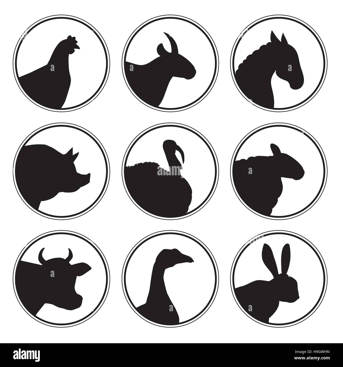 Set of farm animals logo vector isolated on the white background Stock ...