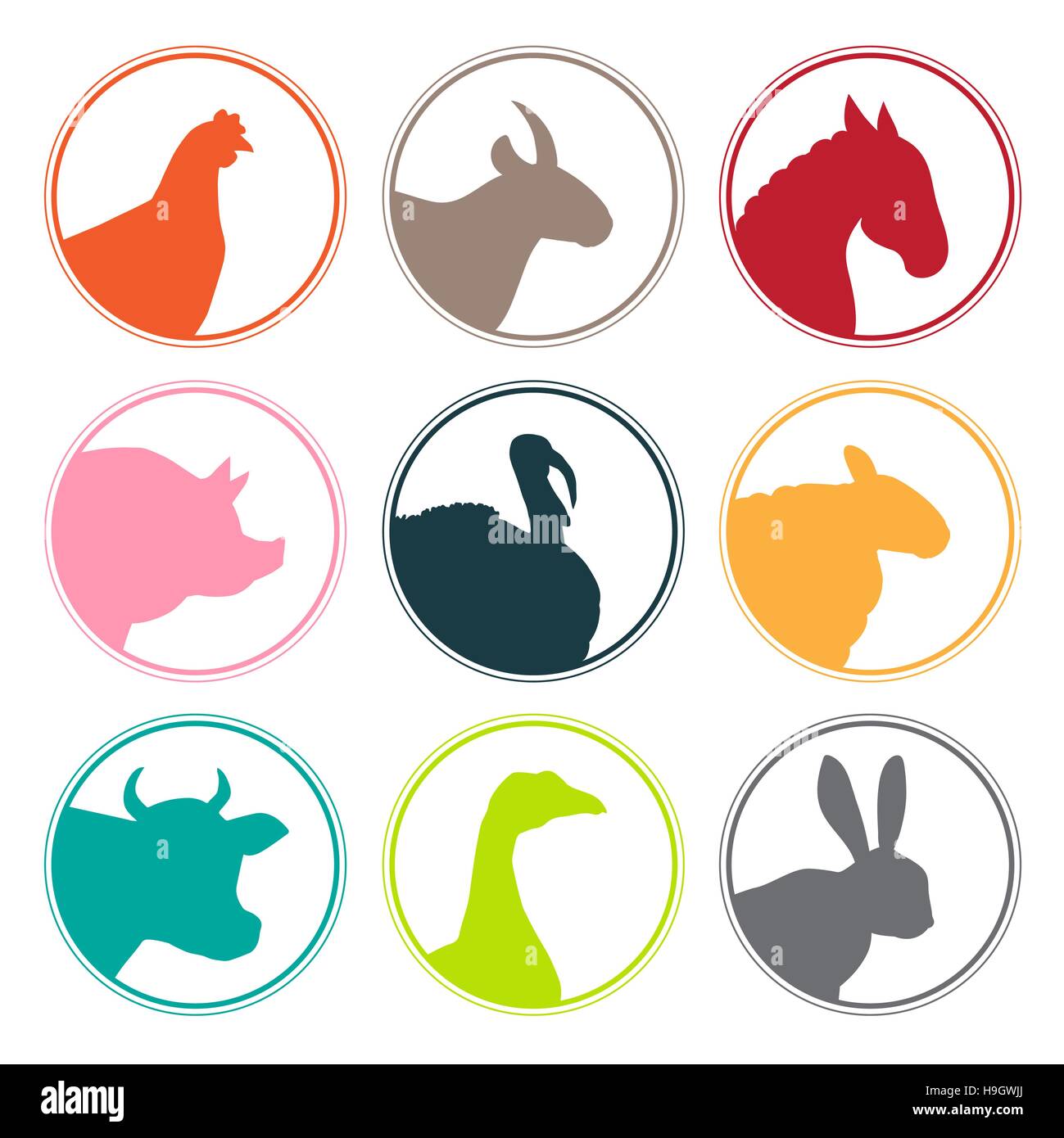 Set of farm animals logo vector isolated on the white background Stock ...