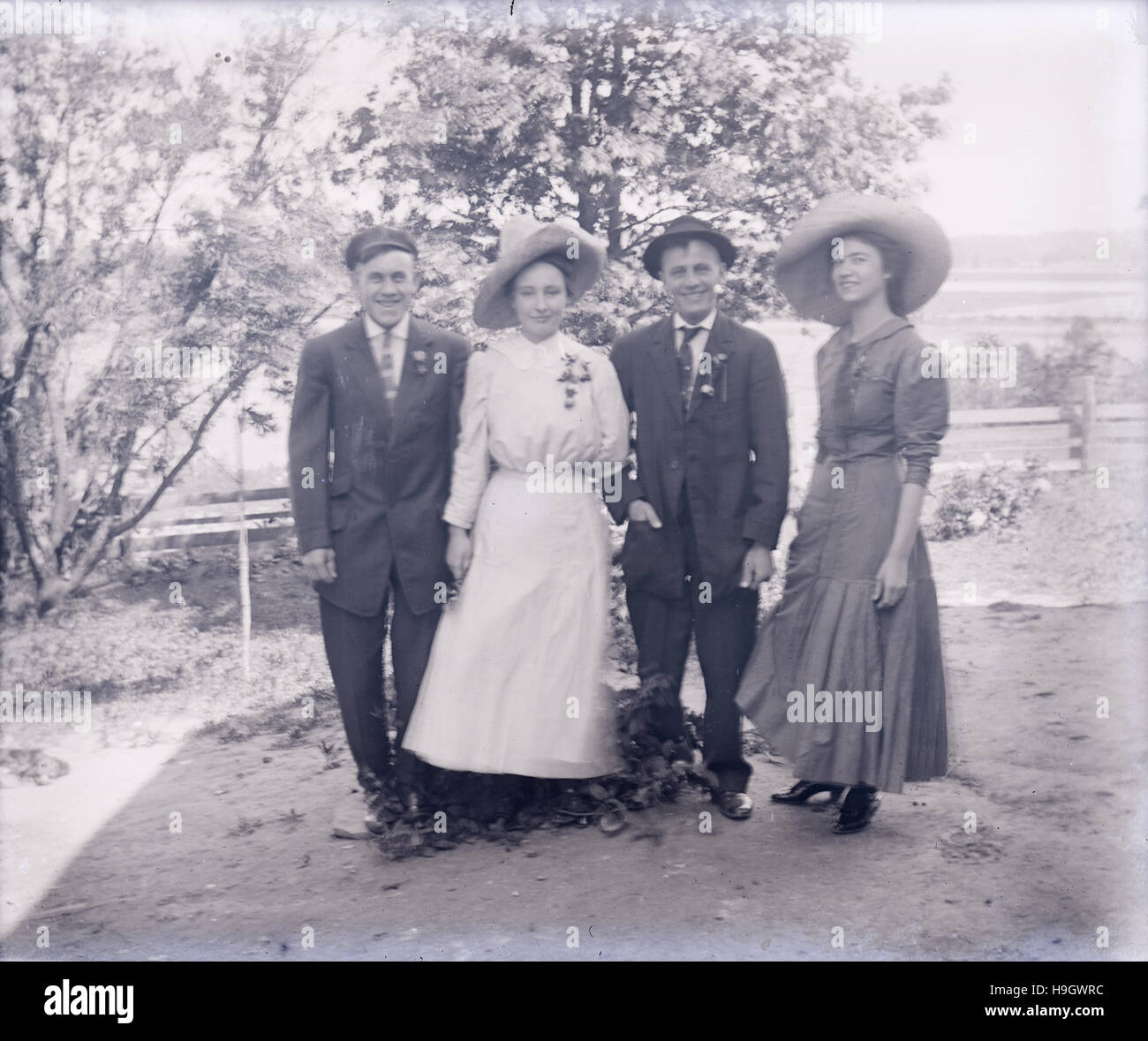 Antique c1900 photograph, two couples in late Victorian dress. Long ...