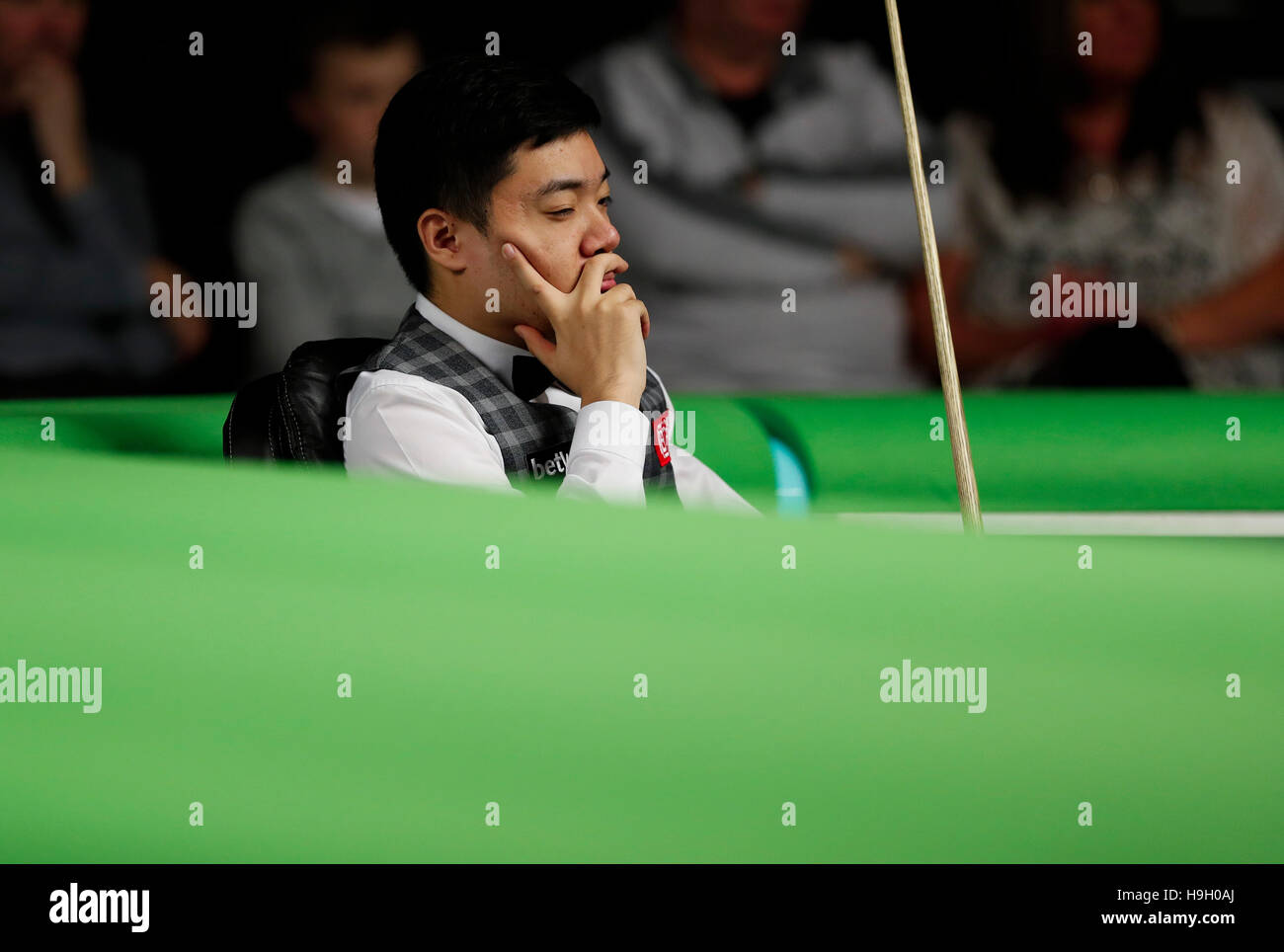 York. 22nd Nov, 2016. Ding Junhui of China reacts during the first ...