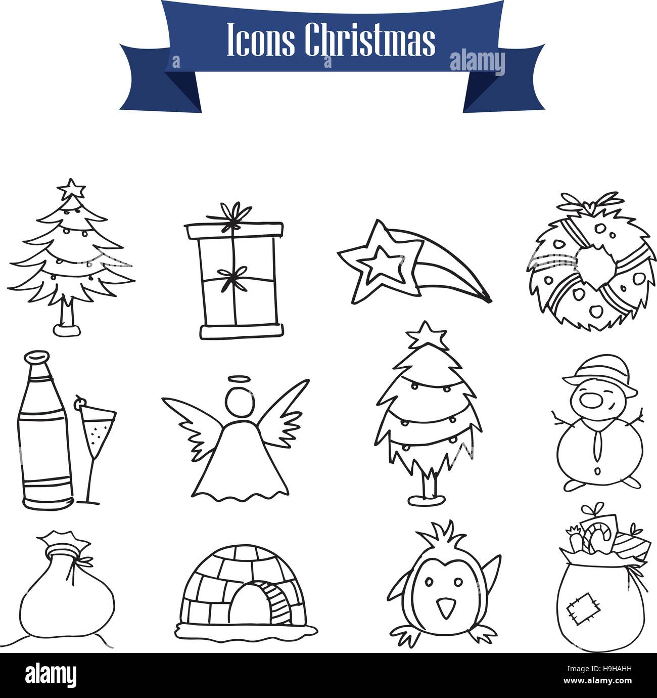 Illustration of Christmas object icons hand drawn Stock Vector Image ...