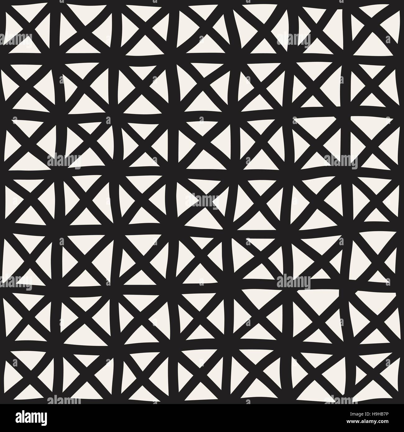 Wavy Hand Drawn Lines Triangles Grid. Vector Seamless Black and White ...