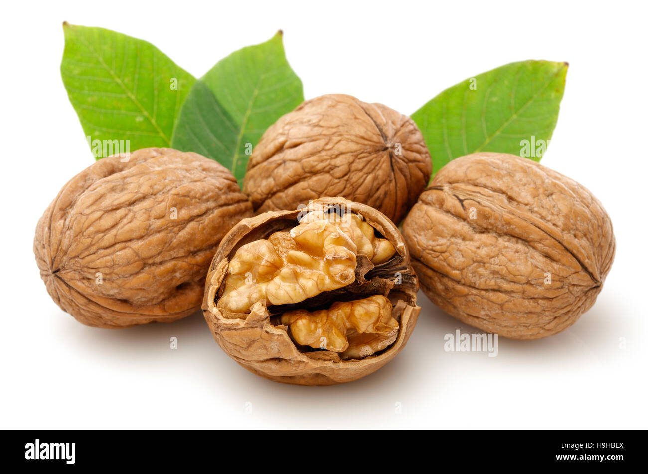 Broken walnut kernel and whole walnut. Isolated on a white background ...