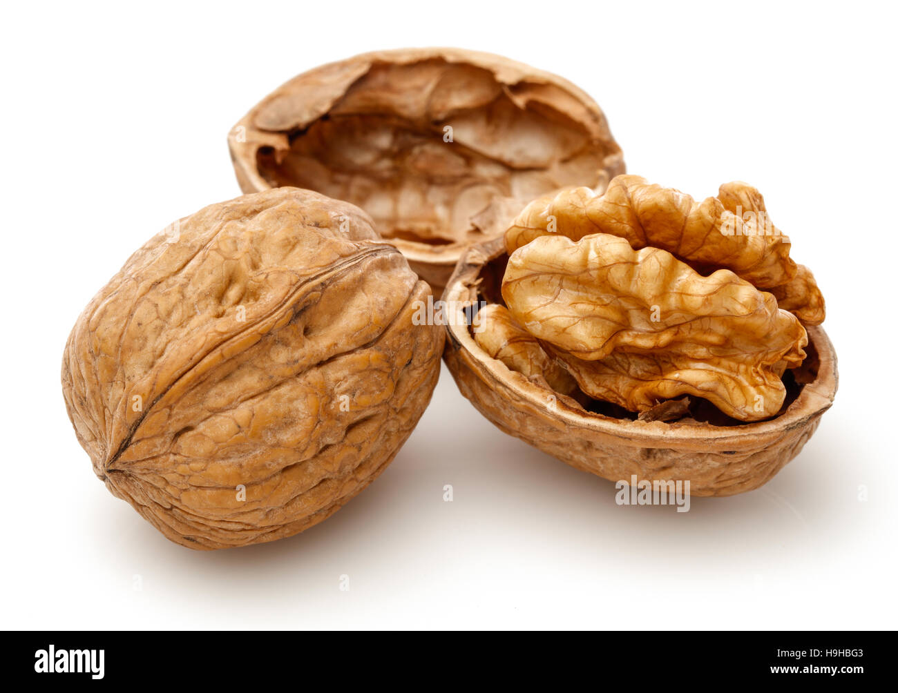 Half walnut kernel and whole walnut. Isolated on a white background ...