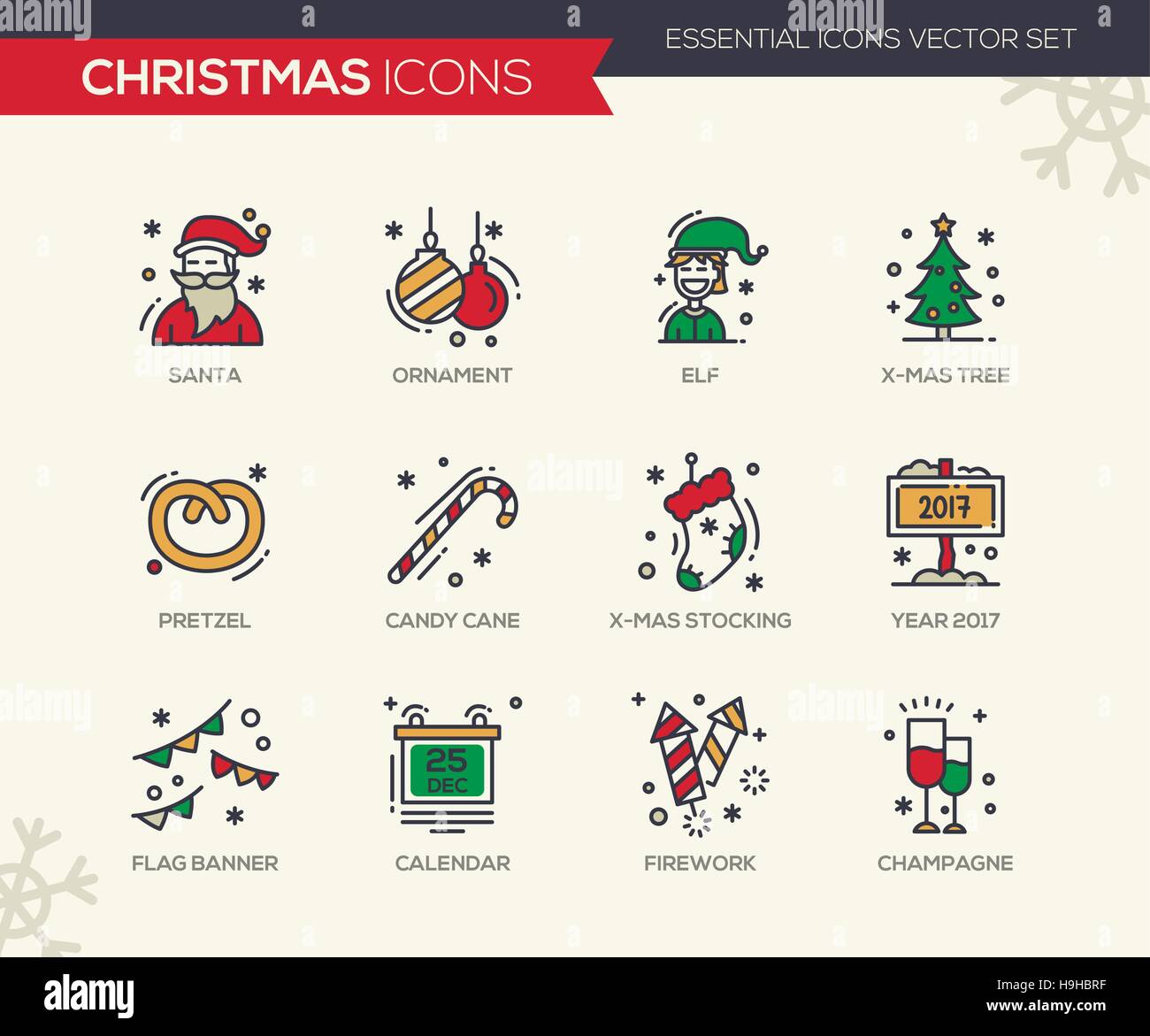 Christmas and New Year - set of modern vector line design icons and ...