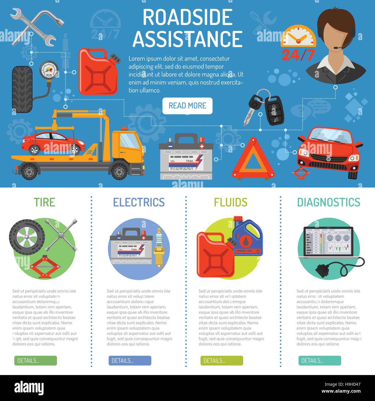 Car Service and Roadside Assistance Infographics Stock Vector Image ...