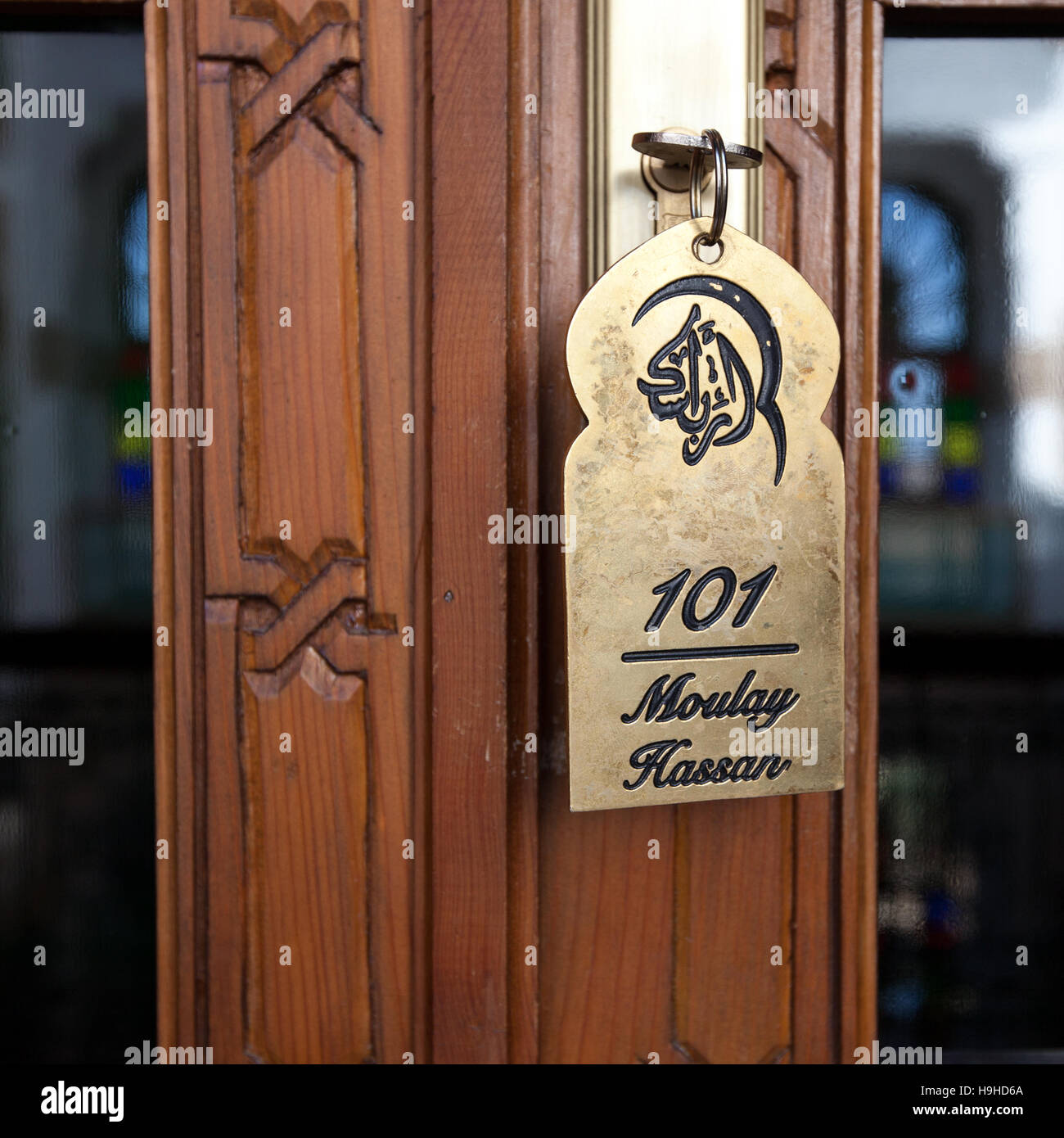 Key tag in Riad Arabesque in Fès, Morocco Stock Photo - Alamy
