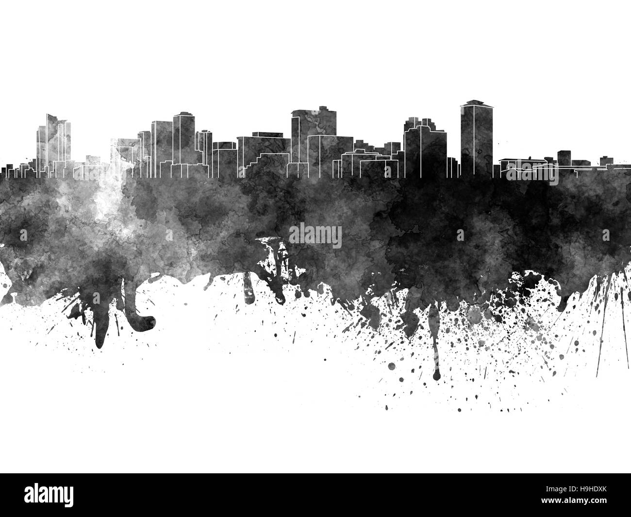 Manila skyline in black watercolor on white background Stock Photo - Alamy
