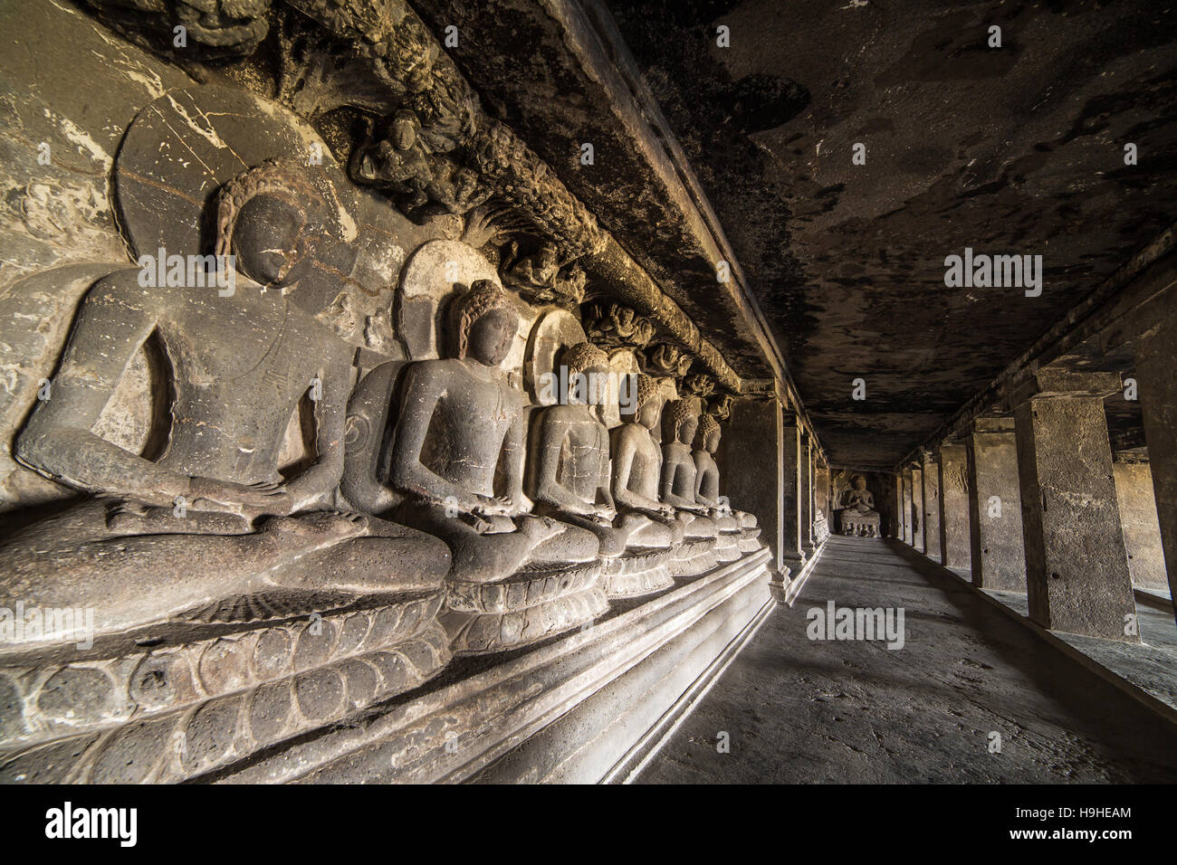 Statue of Buddha in Ellora caves near Aurangabad, Maharashtra state in ...