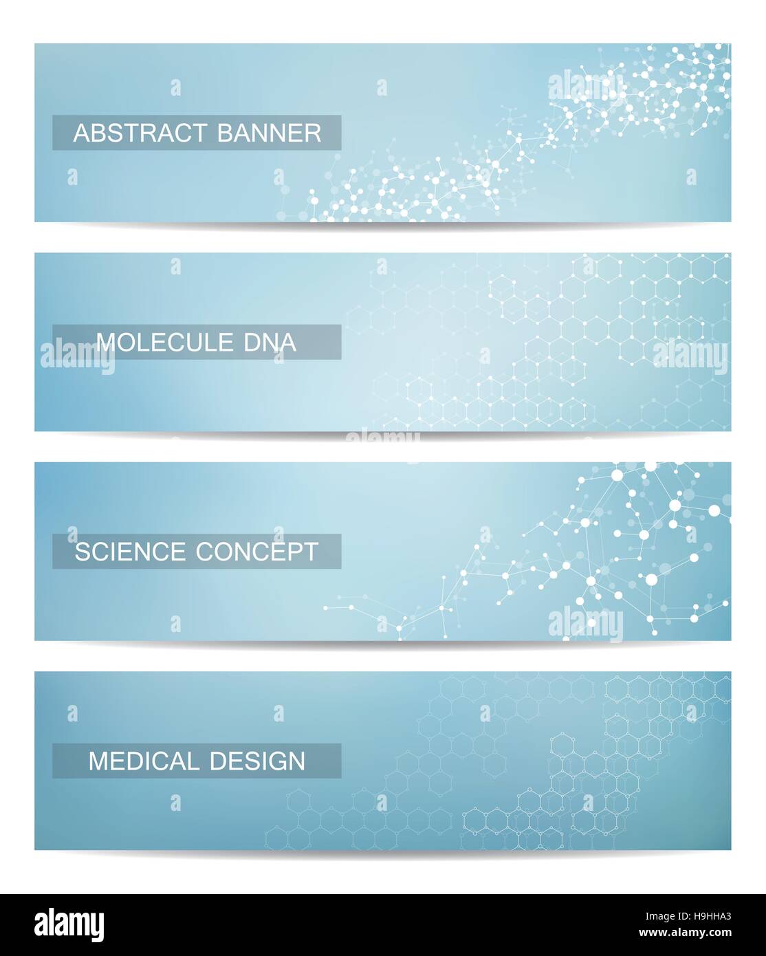 Set of modern scientific banners. Molecule structure DNA and neurons ...