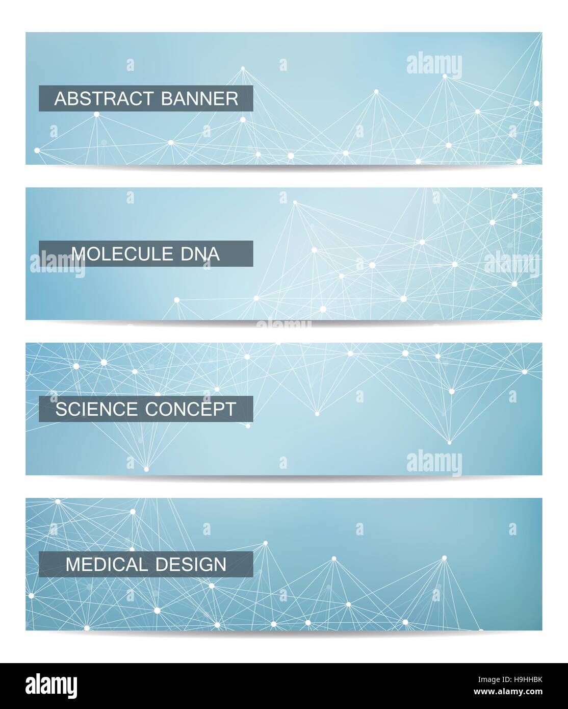 Set of modern scientific banners. Molecule structure DNA and neurons ...
